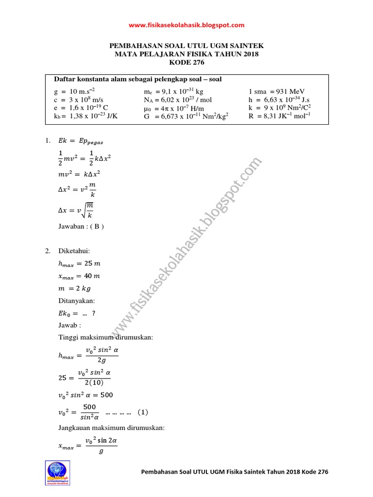 Pembahasan Soal Fisika UTUL UGM 2018 | PDF