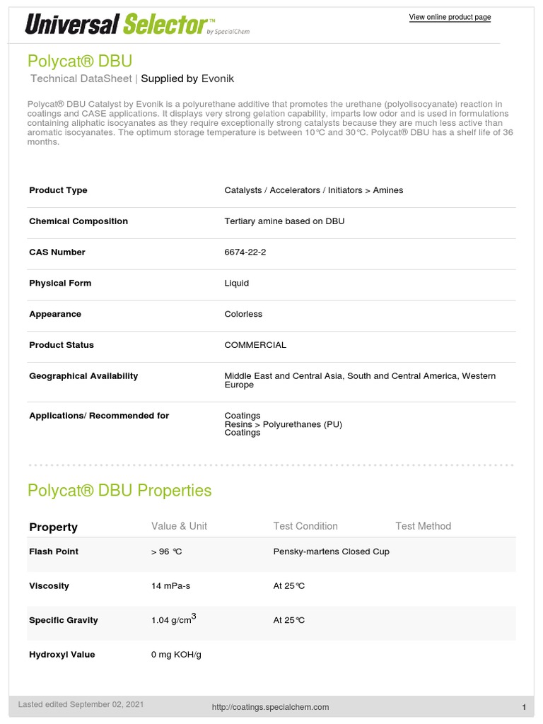 Polycat® DBU - Evonik | PDF | Polyurethane | Materials