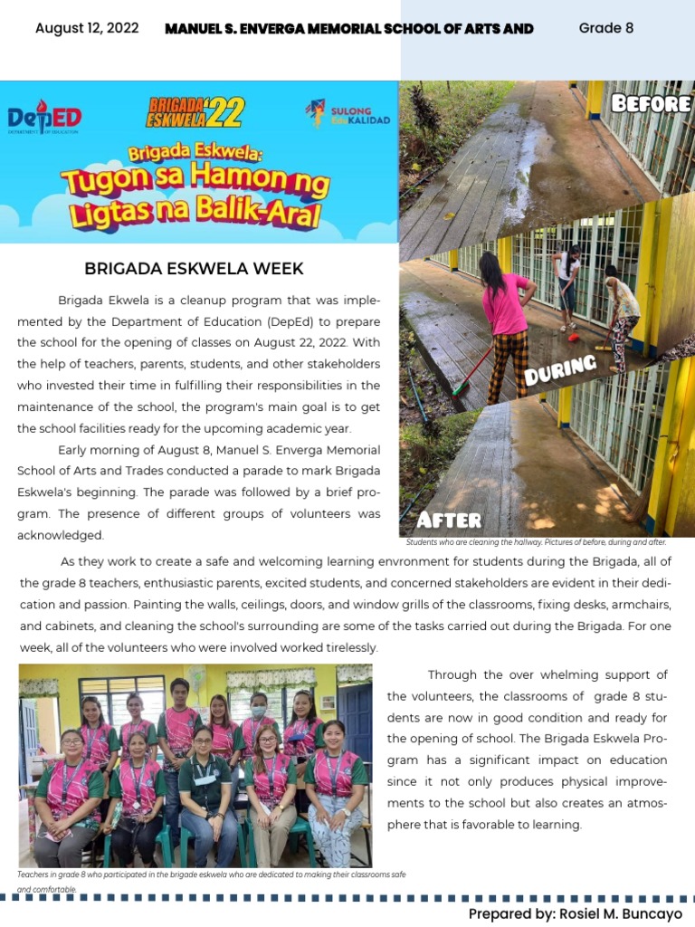 Brigada Newsletter Grade 8 | PDF | Classroom | Teachers