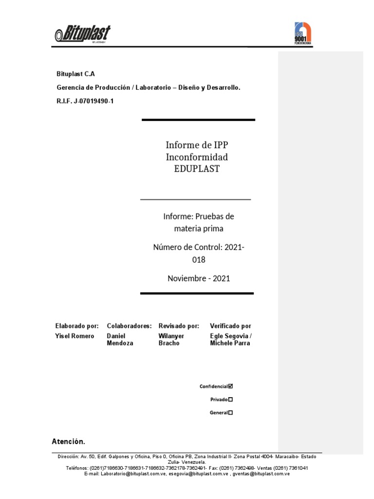 Informe Eduplast IPP 01-12-2021 | PDF