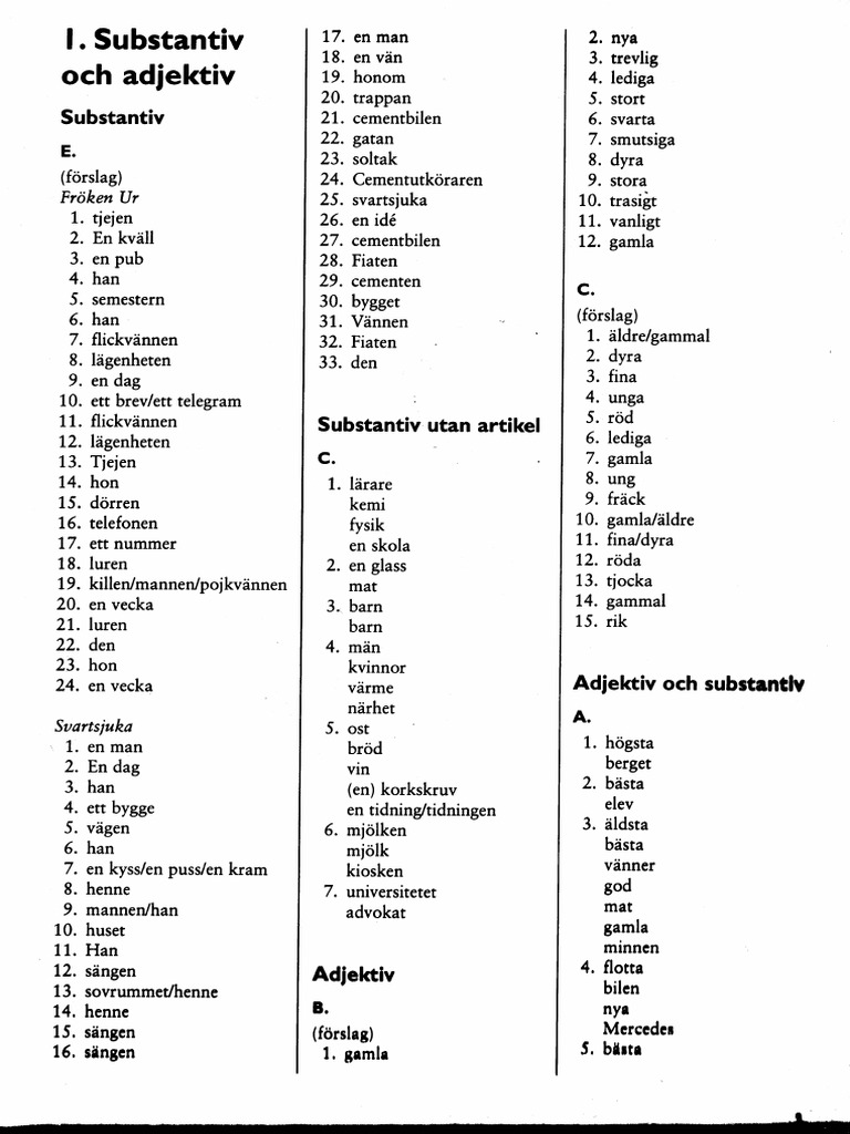 Facit Andra Övningsboken I Svensk Grammatik | PDF