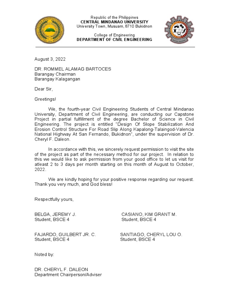 Request for Site Visit Permission for a Capstone Project on Slope ...