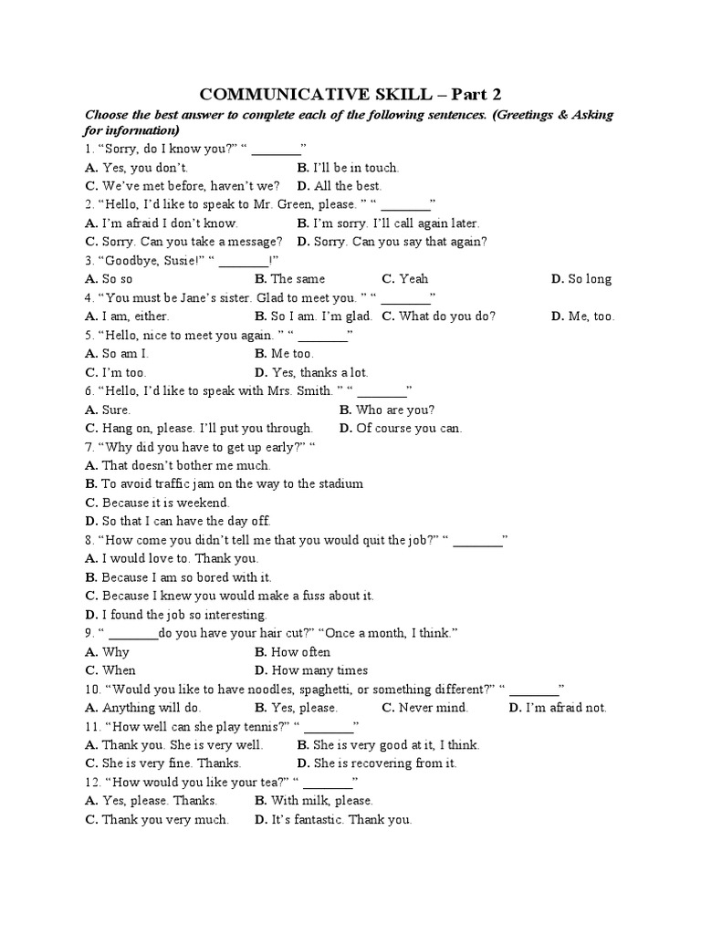 COMMUNICATIVE SKILL – P2 | PDF