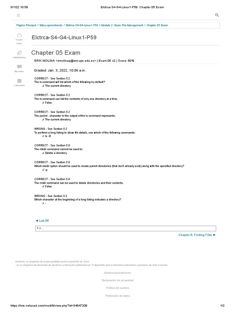 Elctrca S4 G4 Linux1 P59 - Chapter 05 Exam | PDF | Computing | Operating System Technology