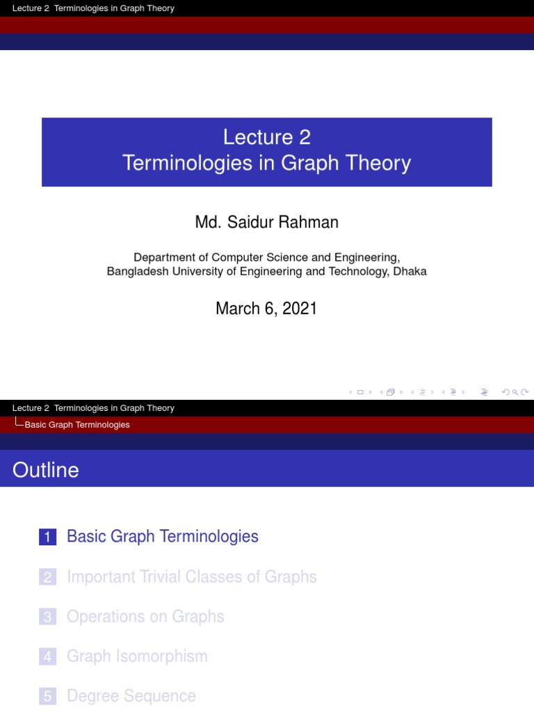 Terminologies In Graph Theory Md Saidur Rahman PDF Vertex Graph
