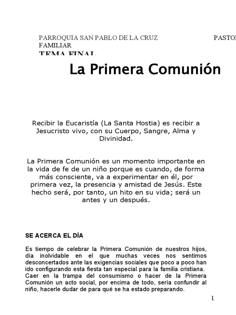 Tema #26 La Primera Comunion | PDF | eucaristía