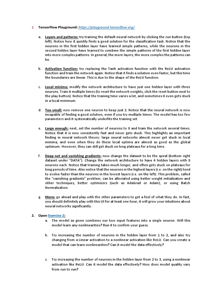 Tensorflow Playground:: Exercise 2 | PDF | Artificial Neural Network | Cybernetics