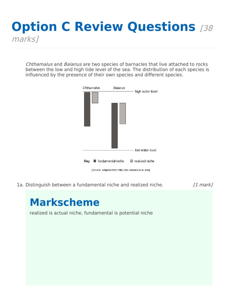 Option C Review Questions: Markscheme | PDF | Ecological Niche | Polychlorinated Biphenyl