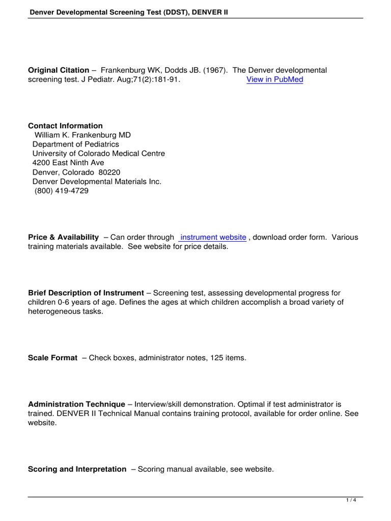 Denver II Developmental Screening Test | PDF | Health Sciences