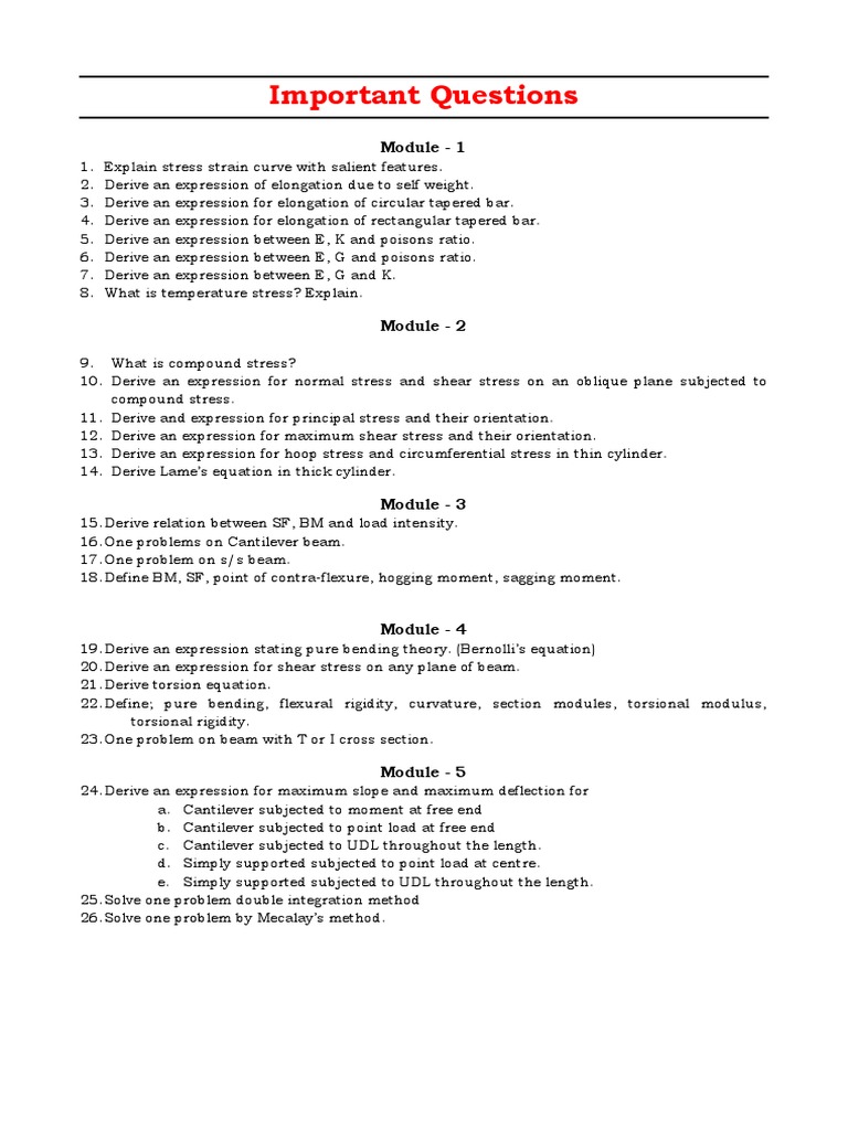 Important Questions: Module - 1 | PDF