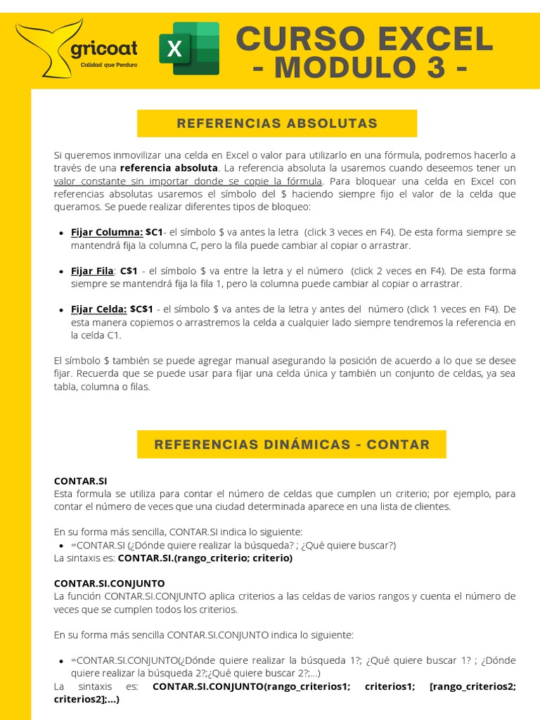 Referencias Absolutas y Dinámicas en Excel | PDF | Microsoft Excel ...
