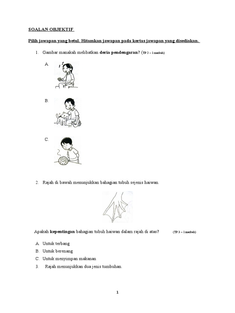 Soalan Pss SAINS TAHUN 1 - Objektif | PDF