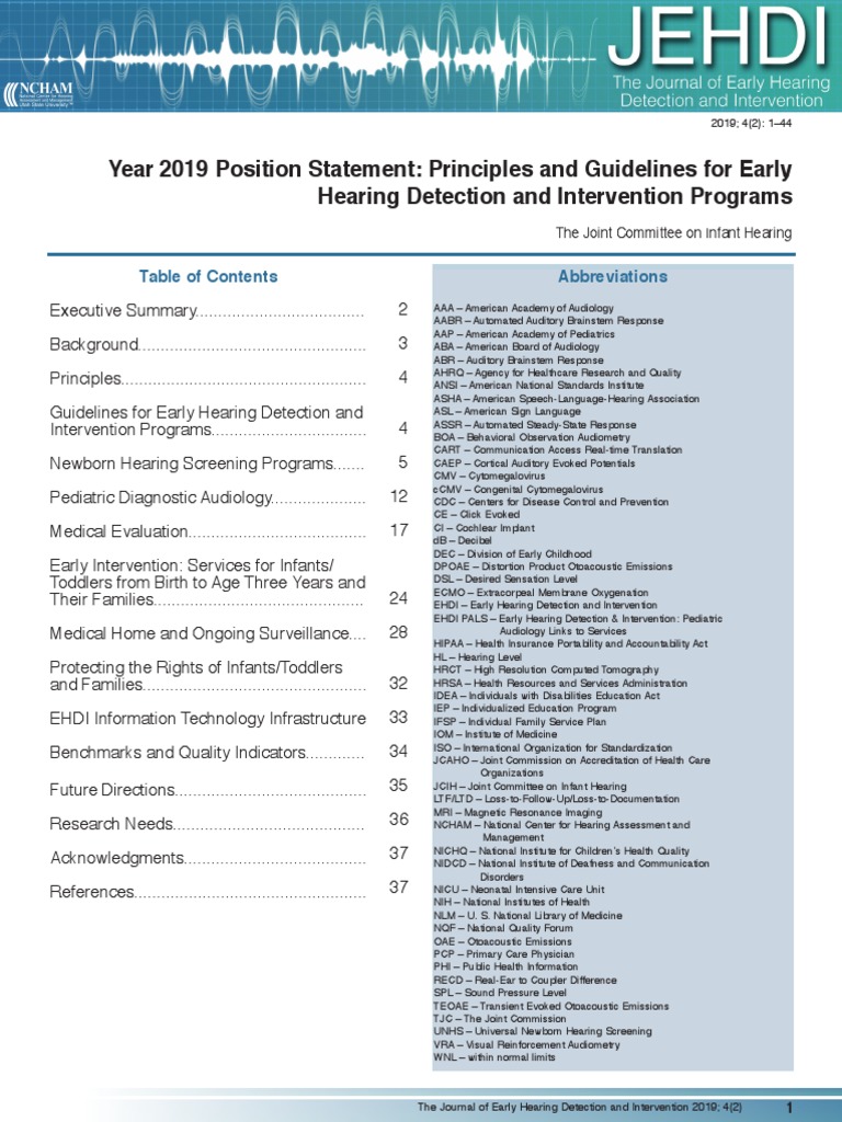 Year 2019 Position Statement: Principles and Guidelines For Early ...