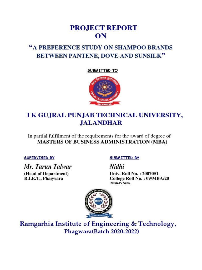 Project Report ON " ": A Preference Study On Shampoo Brands Between ...