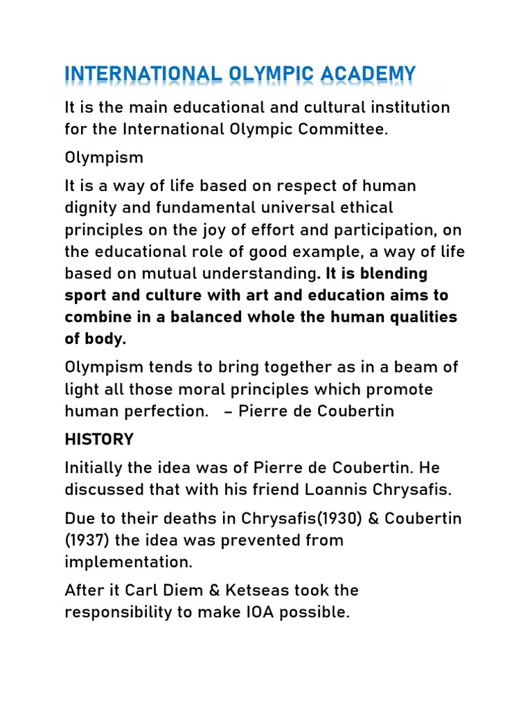 Promoting Olympism Through Education: An Overview of the Objectives ...