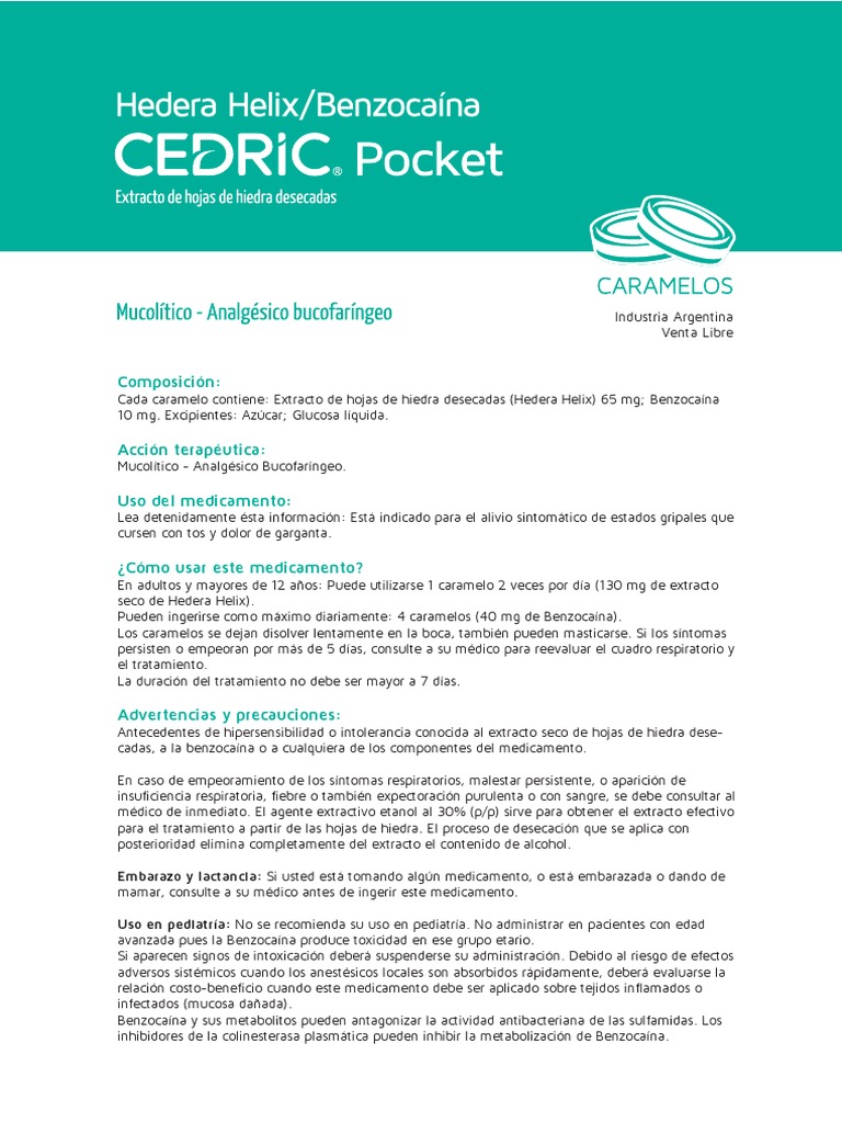 Cedric Pocket Prospecto ELEA | PDF | Medicamentos con receta | Etanol
