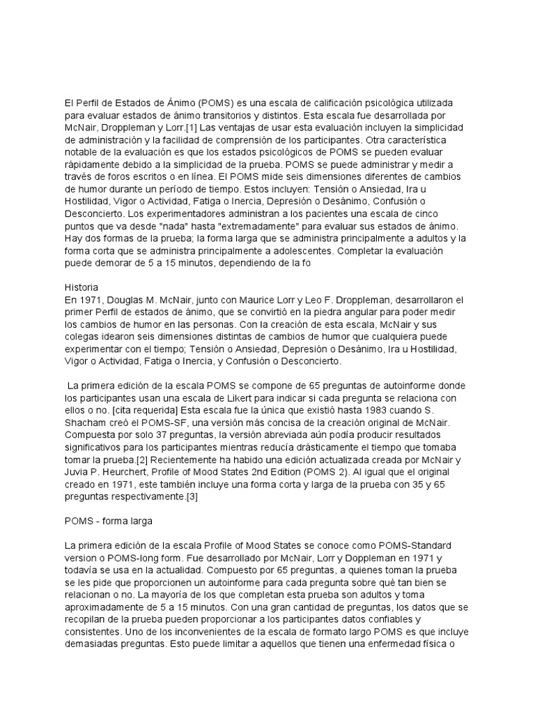 Test de Poms | PDF | Ciencia cognitiva | Sicología