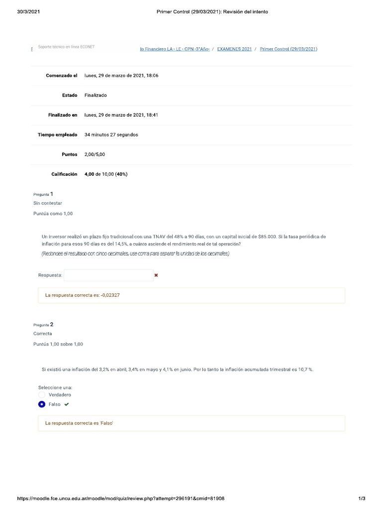 Primer - Control - 29 - 03 Matemática Financiera | PDF