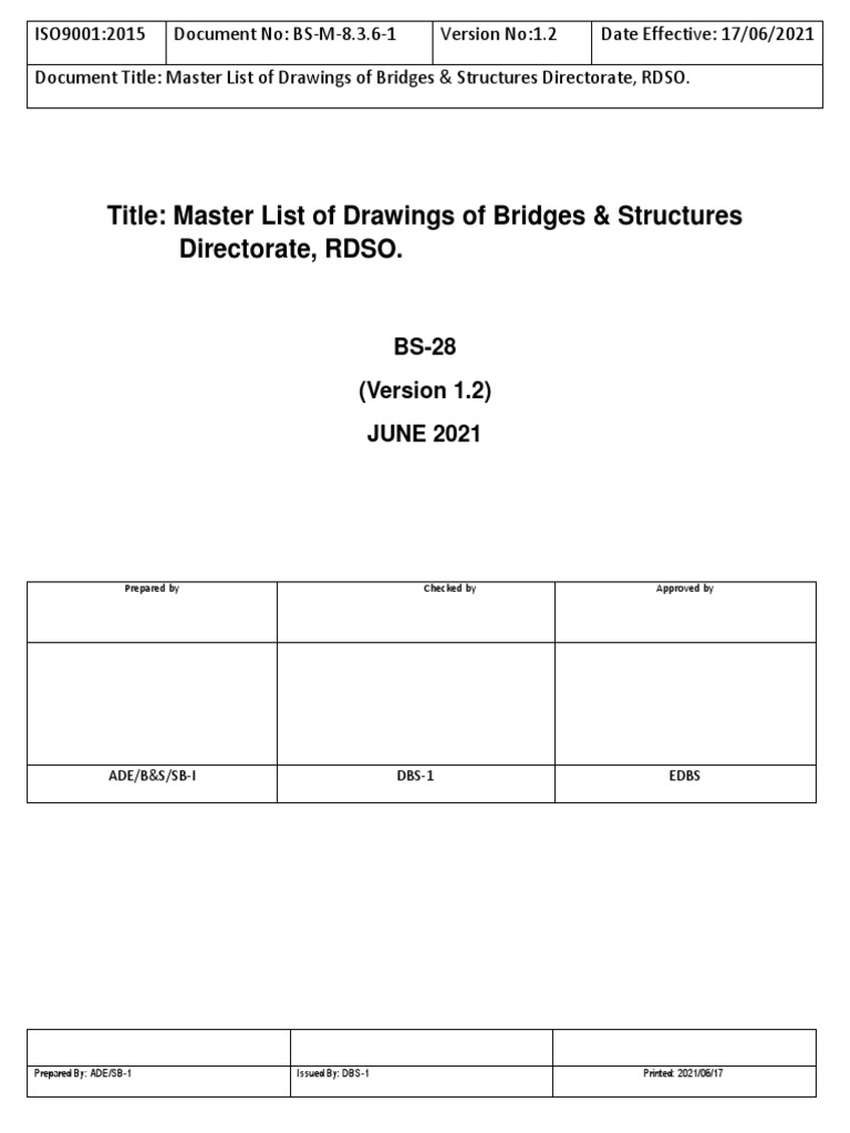 Title: Master List of Drawings of Bridges & Structures Directorate ...