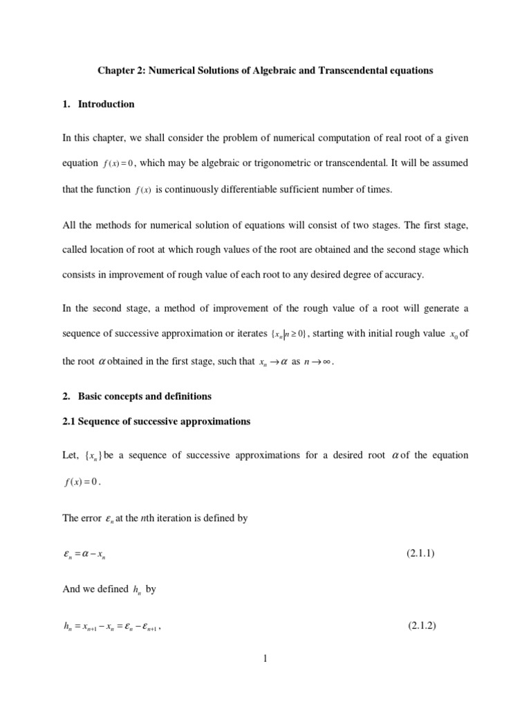 Chapter 2: Numerical Solutions of Algebraic and Transcendental Equations | PDF | Numerical ...