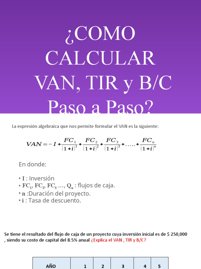 Cálculo de VAN, TIR y B/C Paso a Paso | PDF | Tasa interna de retorno ...