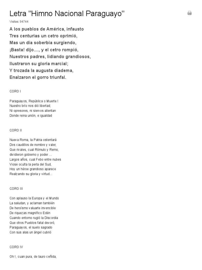 48 Letra - Himno Nacional Paraguayo | PDF 48 Letra - Himno Nacional Paraguayo | PDF