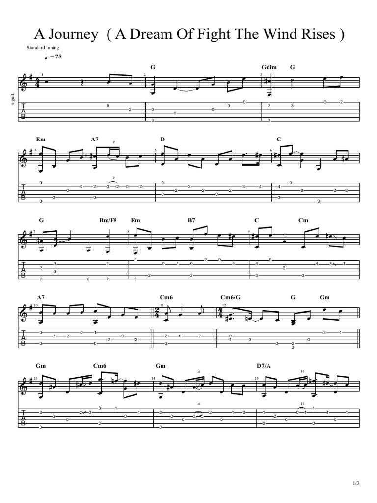 A Journey A Dream of Fight The Wind Rise Fingerstyle | PDF