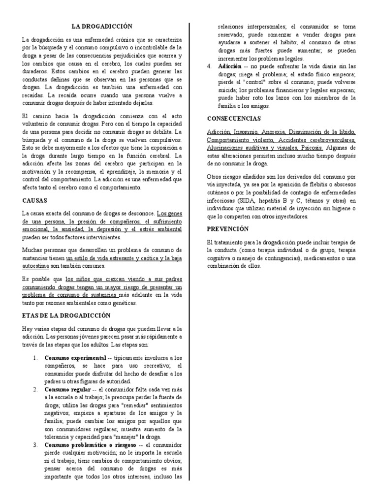 La Drogadicción | Descargar gratis PDF | La dependencia de sustancias | Drogas