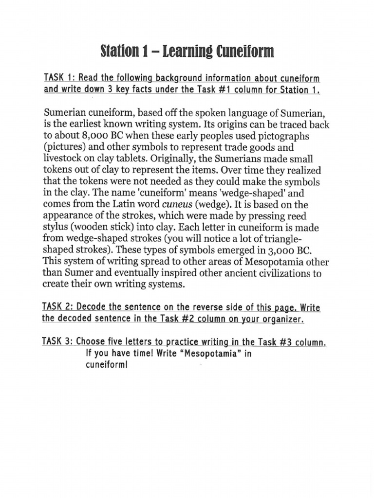 Writing in Ancient Mesopotamia Stations Instructions Pages | PDF