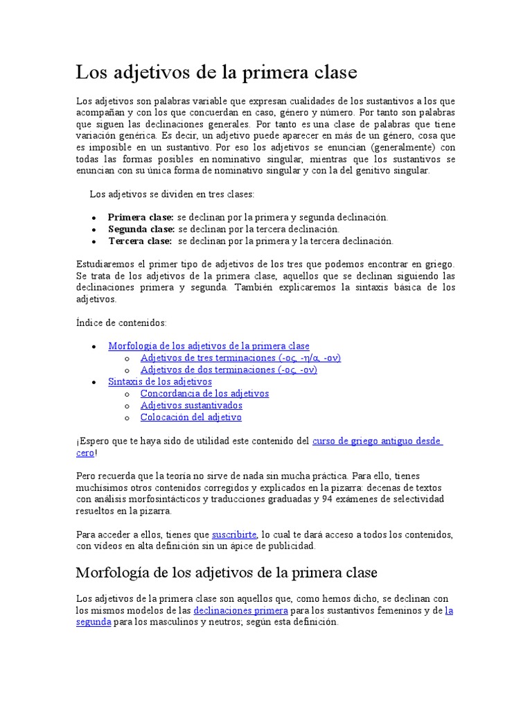 Adjetivos de la Primera Clase en Griego | PDF | Adjetivo | Género ...