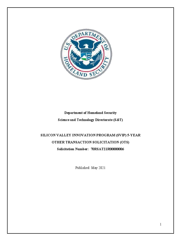 Department of Homeland Security Science and Technology Directorate (S&T ...