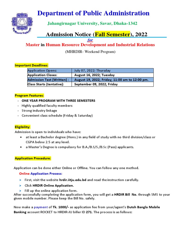 HRDIR Admission Brochure - Fall 2022 | PDF | Online And Offline