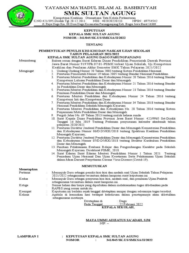 SK Penulis Naskah Us 2022 | PDF