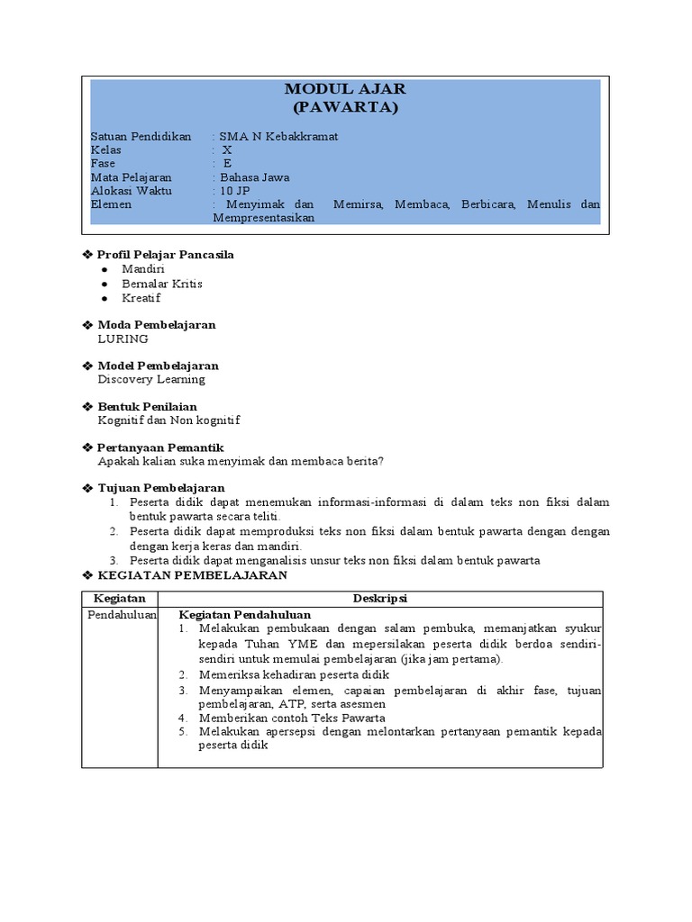 Kegiatan Pembelajaran Teks Pawarta | PDF | Sains & Matematika