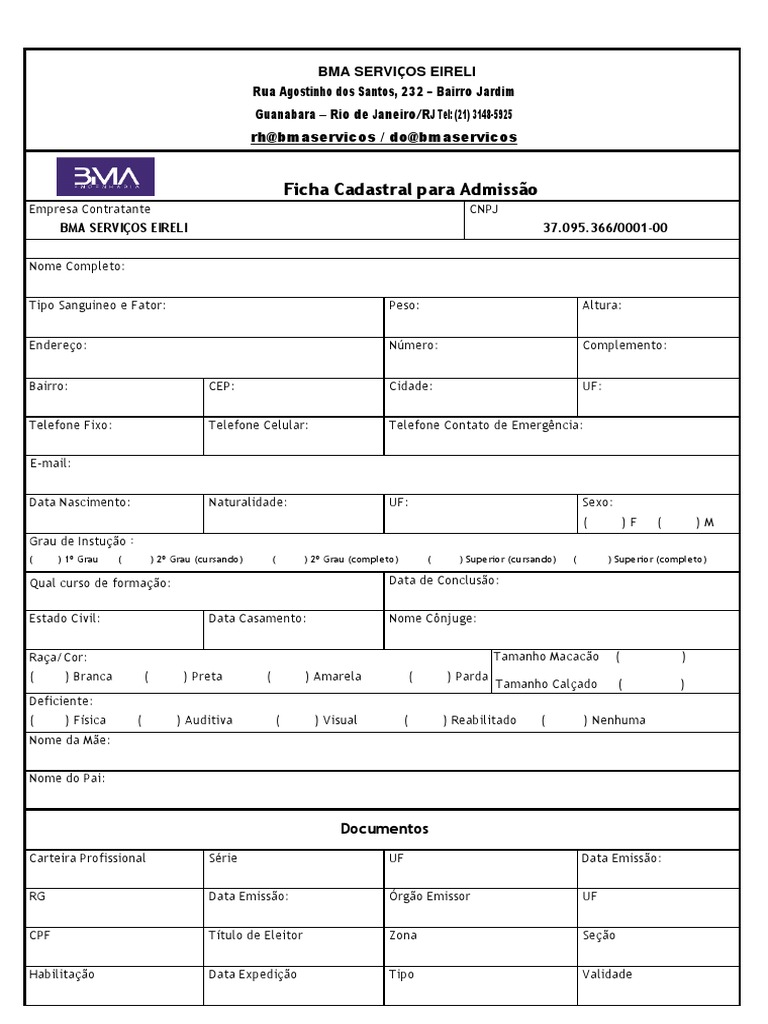 Ficha Cadastral | PDF | Brasil