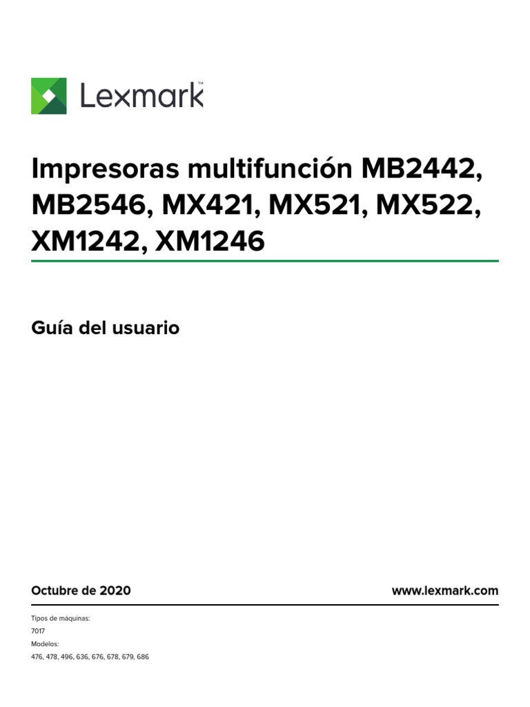 Lexmark MB2442 MB2546 MX421 MX521 MX522 XM1242 XM1246 UserGuide Es ...