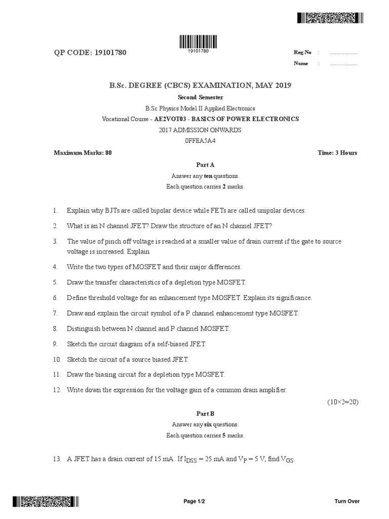 Basics of Power Electronics Exam | PDF | Field Effect Transistor | Mosfet