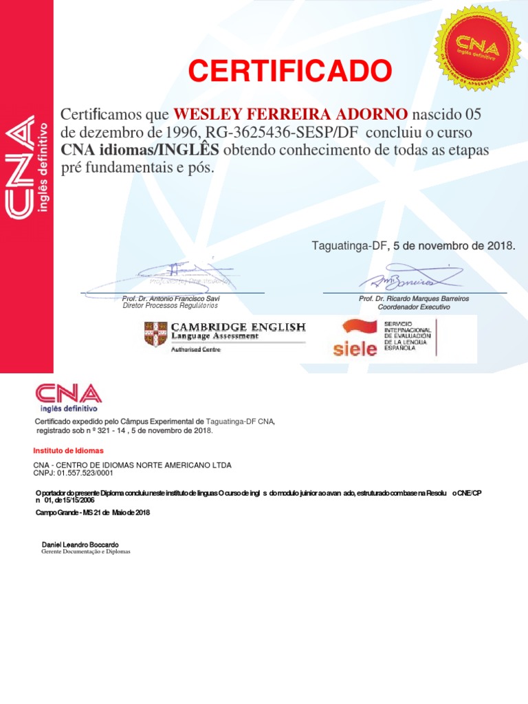 Certificado Lingua Cna | PDF