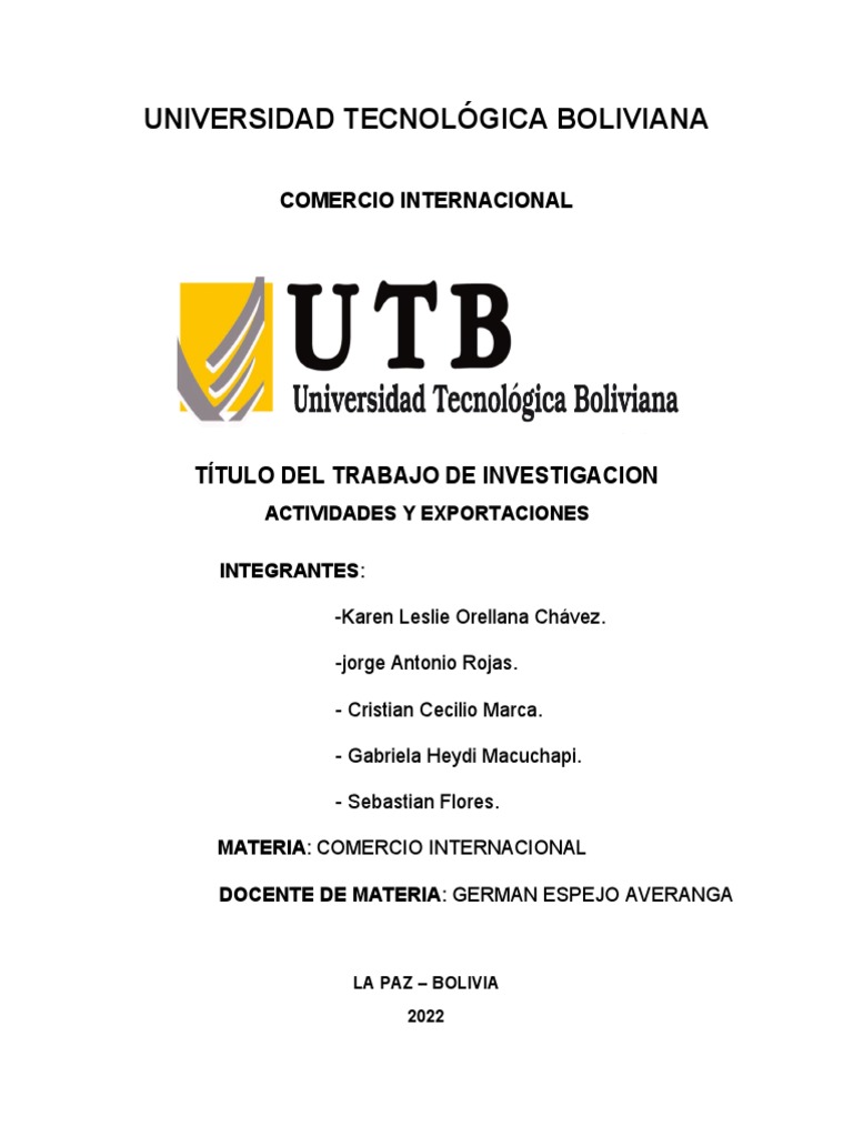 Exportacion-Comercio Internacional-Trabajo de Investigacion-Utb | PDF | Calidad (comercial ...