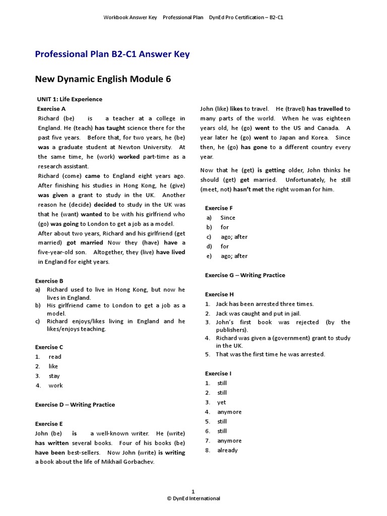 Professional Plan b2 c1 Answer Key New Dynamic English Professional ...