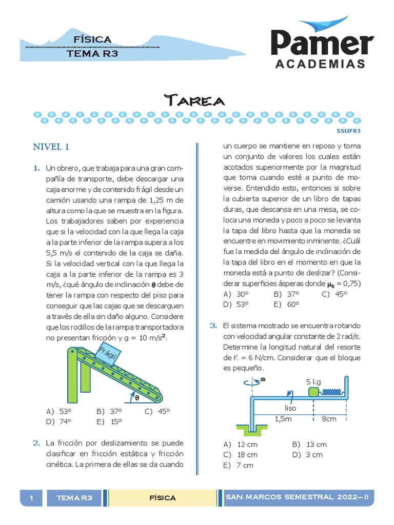 6.fisica - Sem R3 - Tarea | PDF | Fricción | Masa