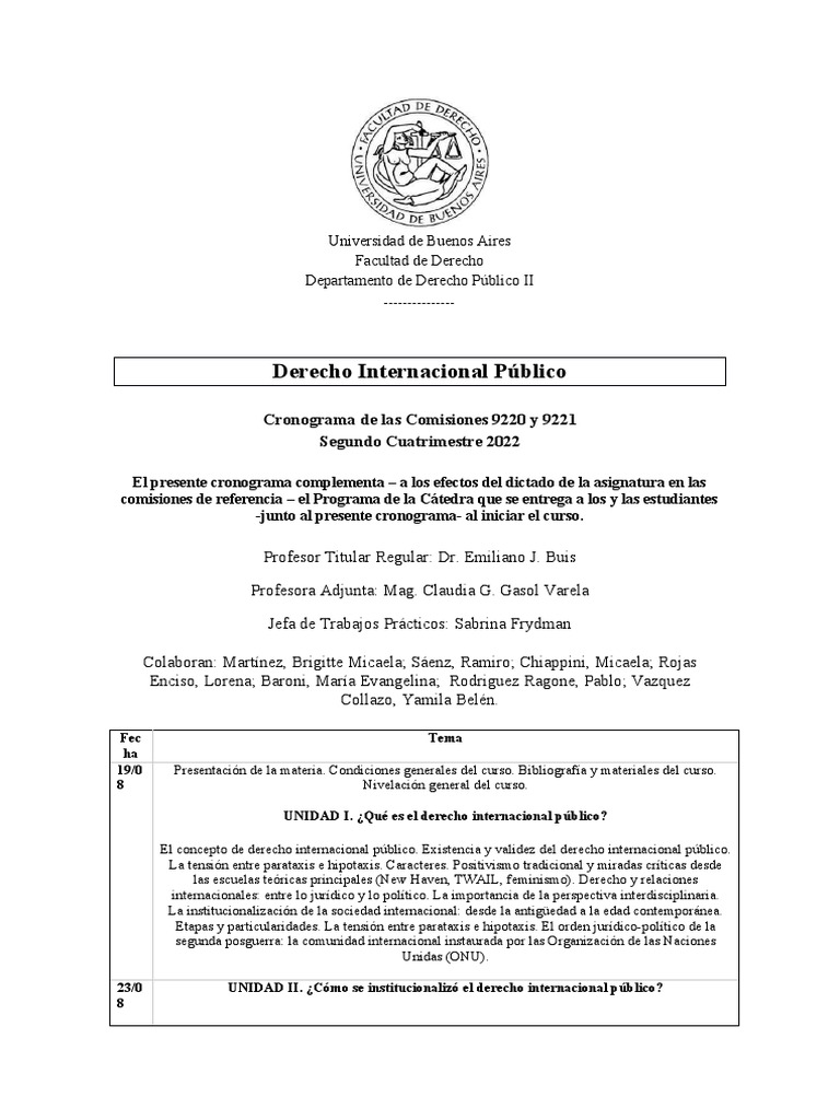 Agenda de Clases DIP Buis-Gasol Varela 2C 2022 | PDF | Tratado | Ley ...