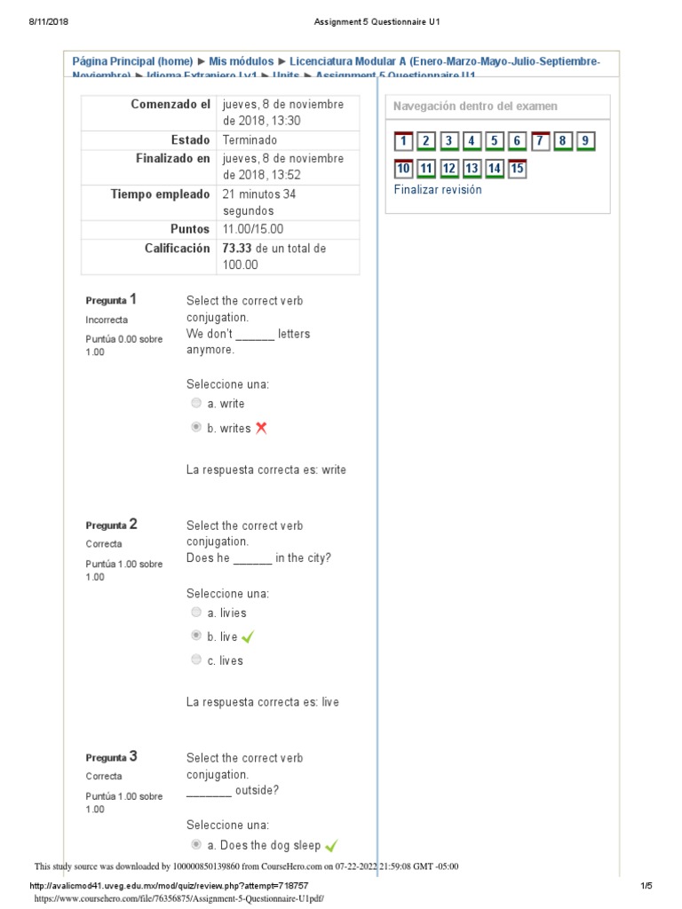 Assignment 5 Questionnaire U1 PDF | PDF