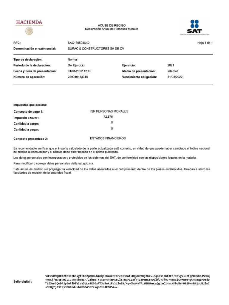 Declaracion Anual 2021 y Acuse | PDF | Salario | Inflación