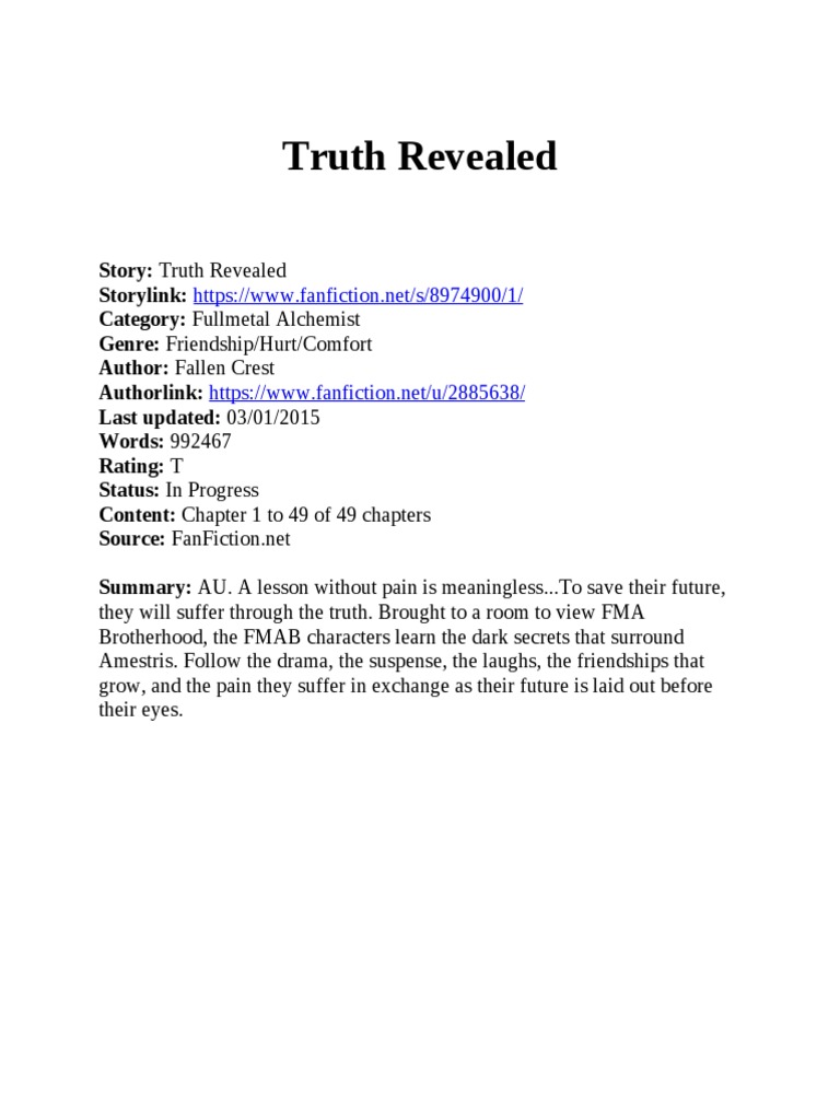 Truth Revealed - Fallen Crest (Fma Fanfic) | PDF