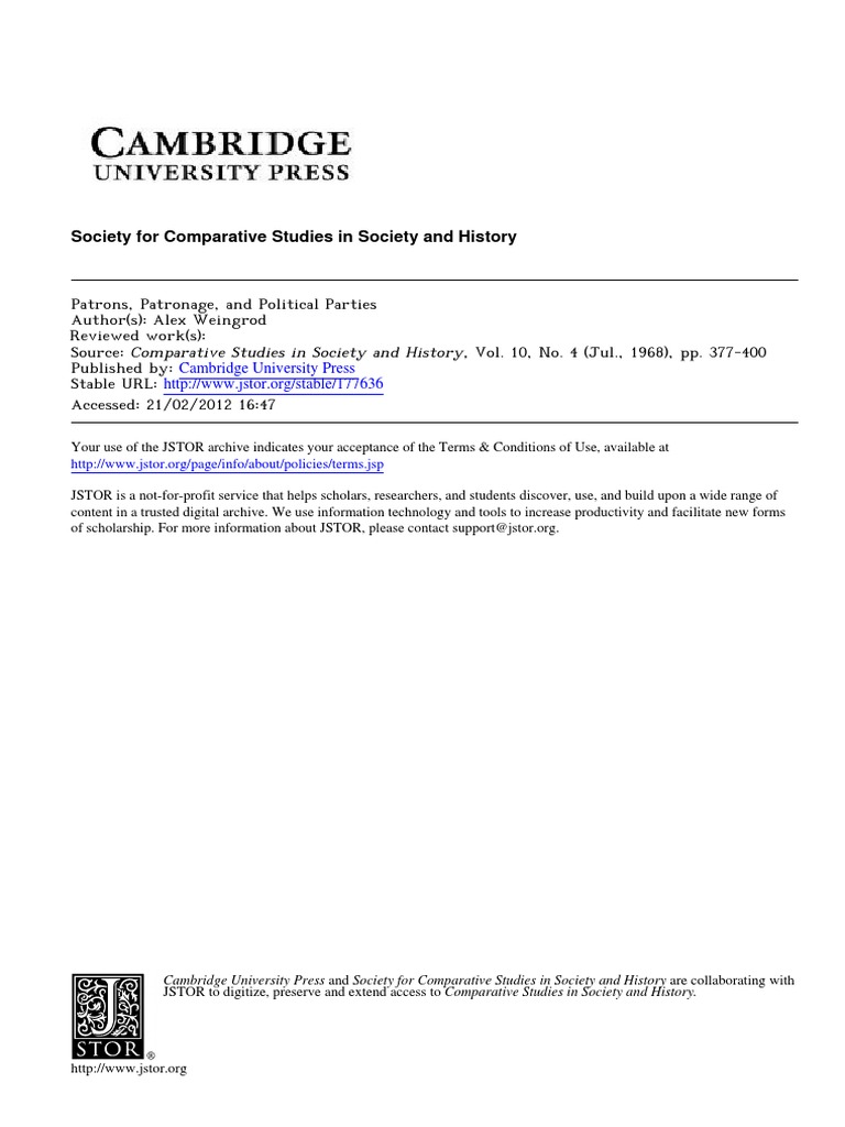 Weingrod. Patrons, Patronage and Political Parties | PDF