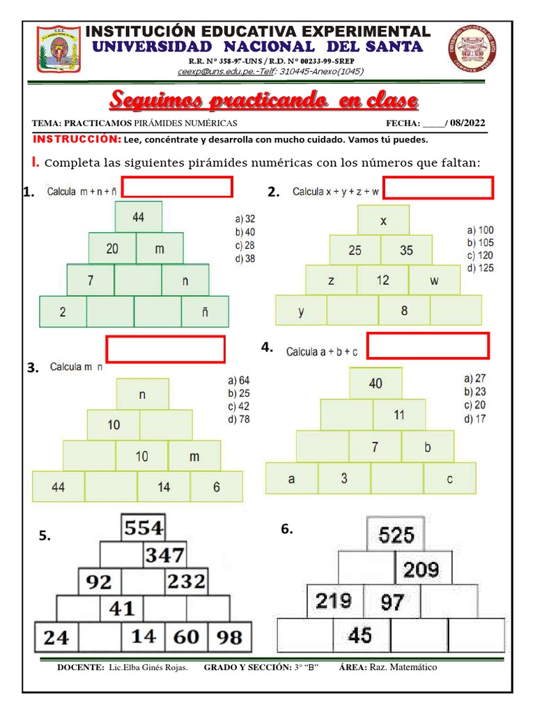 Ficha N°02 - Práctica de Pirámides Numéricas-Raz - Matemático | PDF