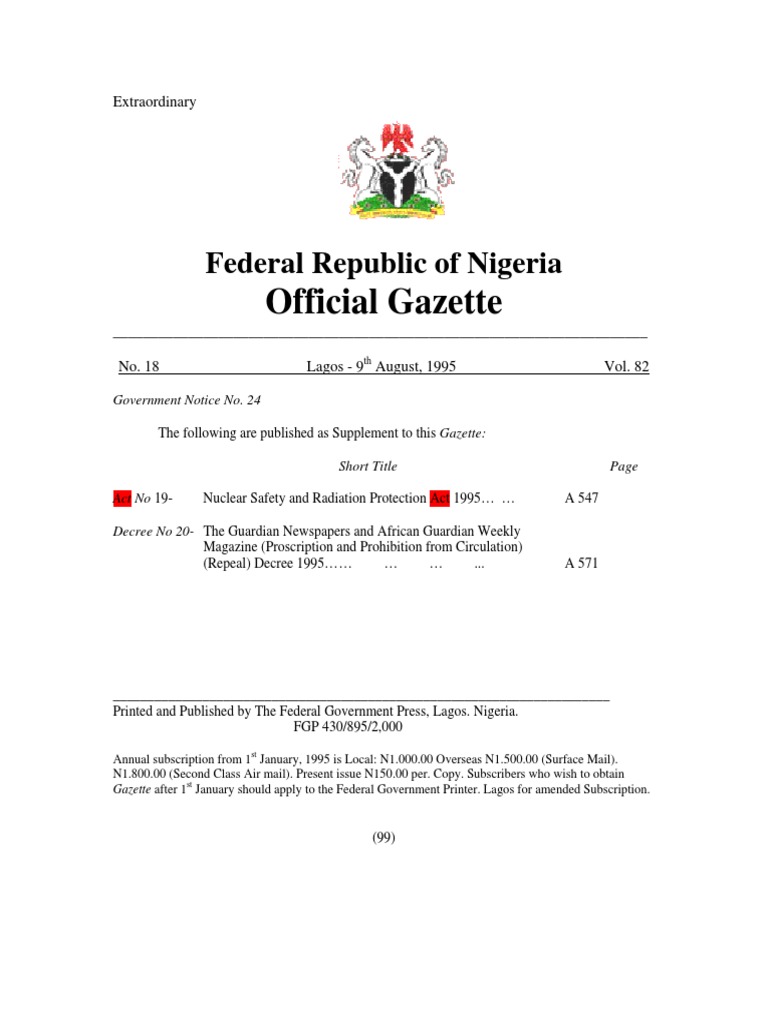 Nuclear Safety and Radiation Protection Act 19 of 1995.. | PDF ...