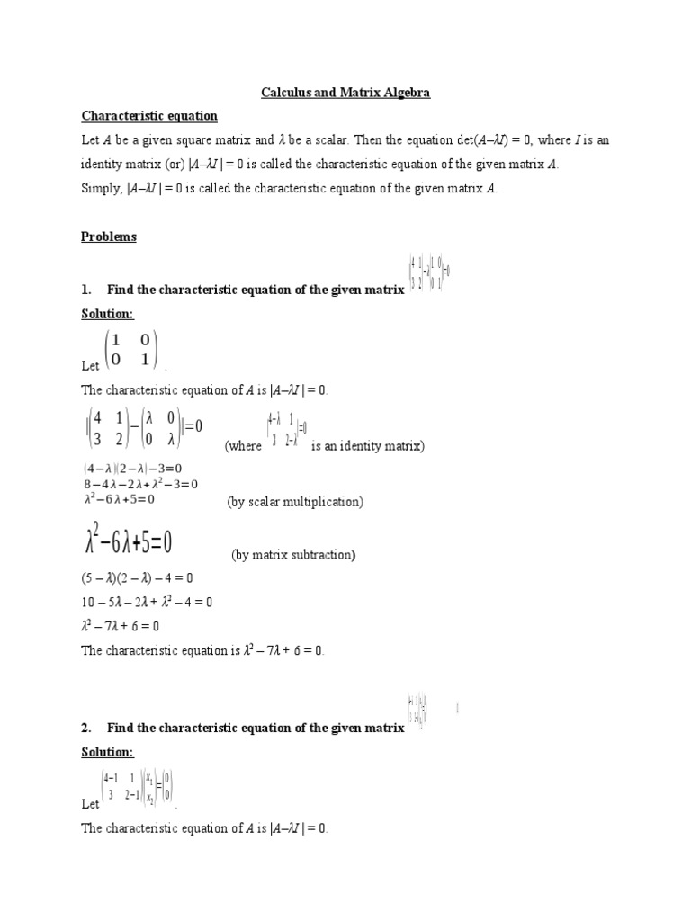 Calculus and Matrix Algebra | PDF | Eigenvalues And Eigenvectors ...
