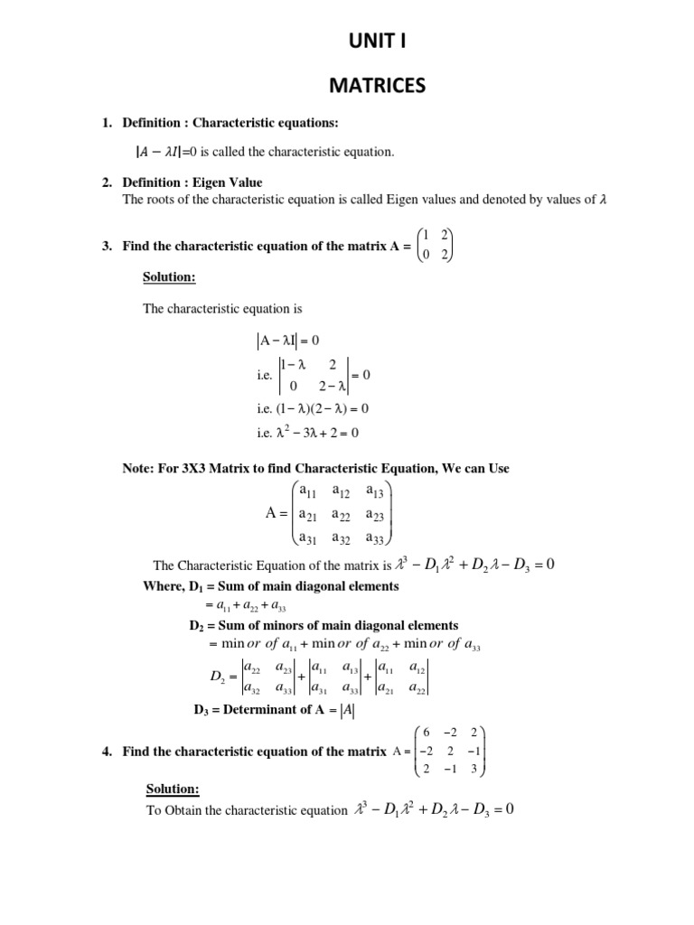 Matrix (Full Notes For Online Class) | PDF | Eigenvalues And ...